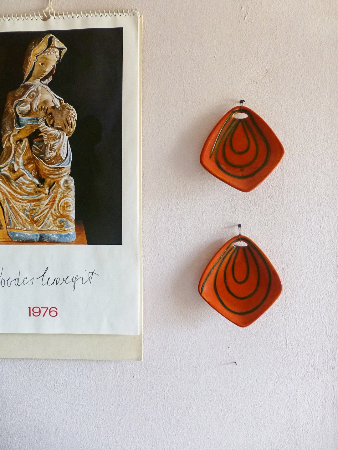 2 Pieces Vintage,mid Century Pottery Wall Decor,red Pottery,ceramic ...