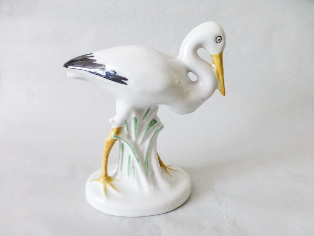 Stork Statuette,vintage Porcelain Bird Figurine,hand Painted Stork ...