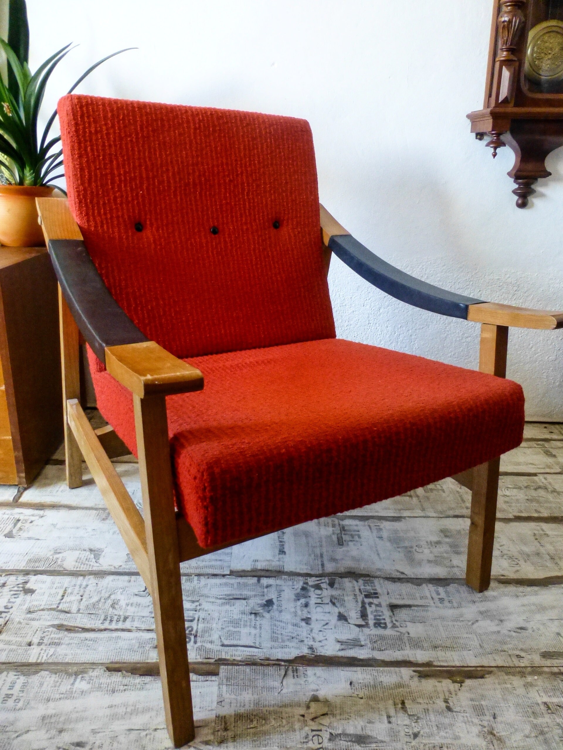 Vintage Armchairretro Red Chair mid Century Chair FREE - Etsy