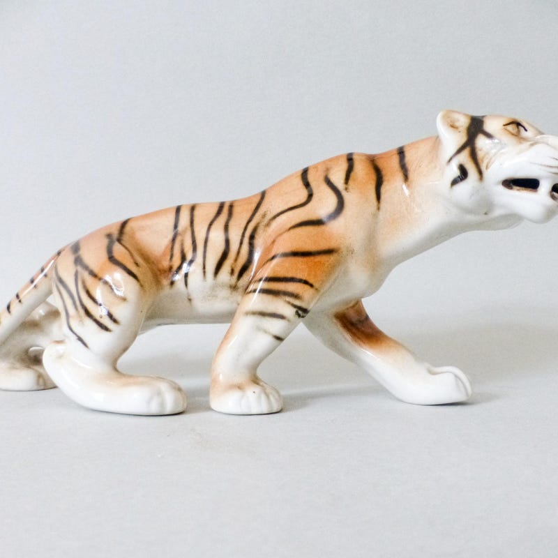 Porcelain Tiger Figurine - Etsy