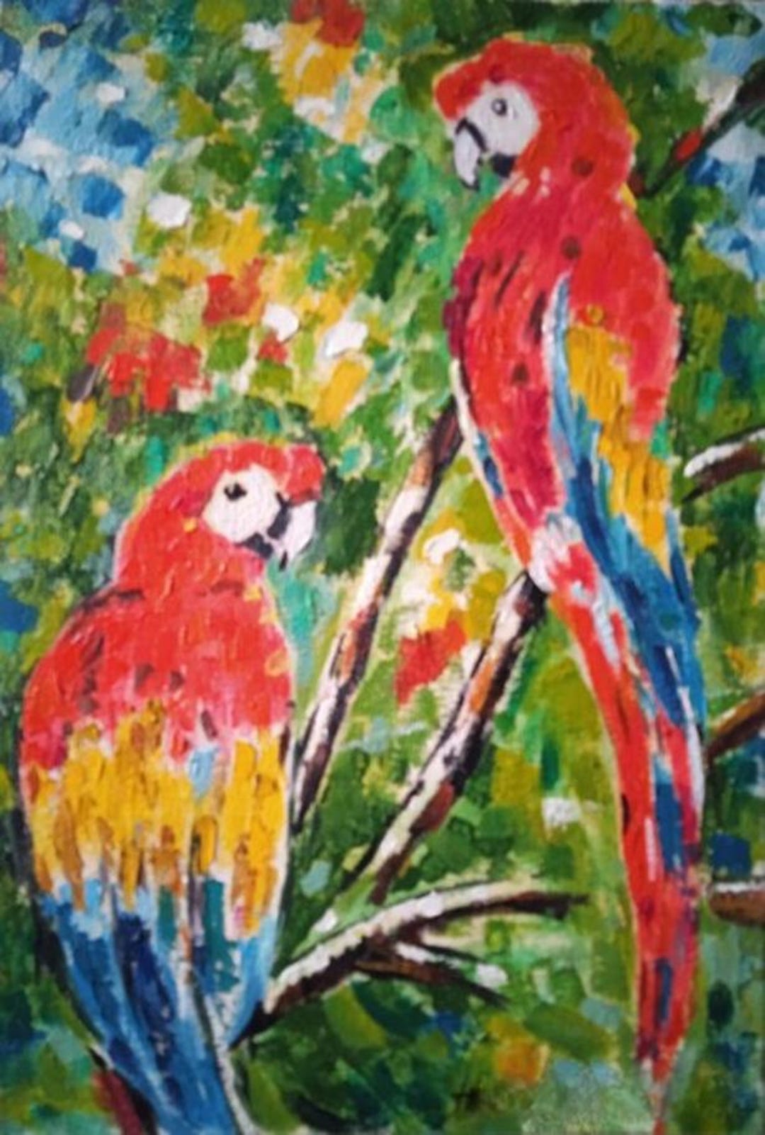 Parrots Oil Painting: Original Bird Art, Exotic Jungle Decor - Etsy