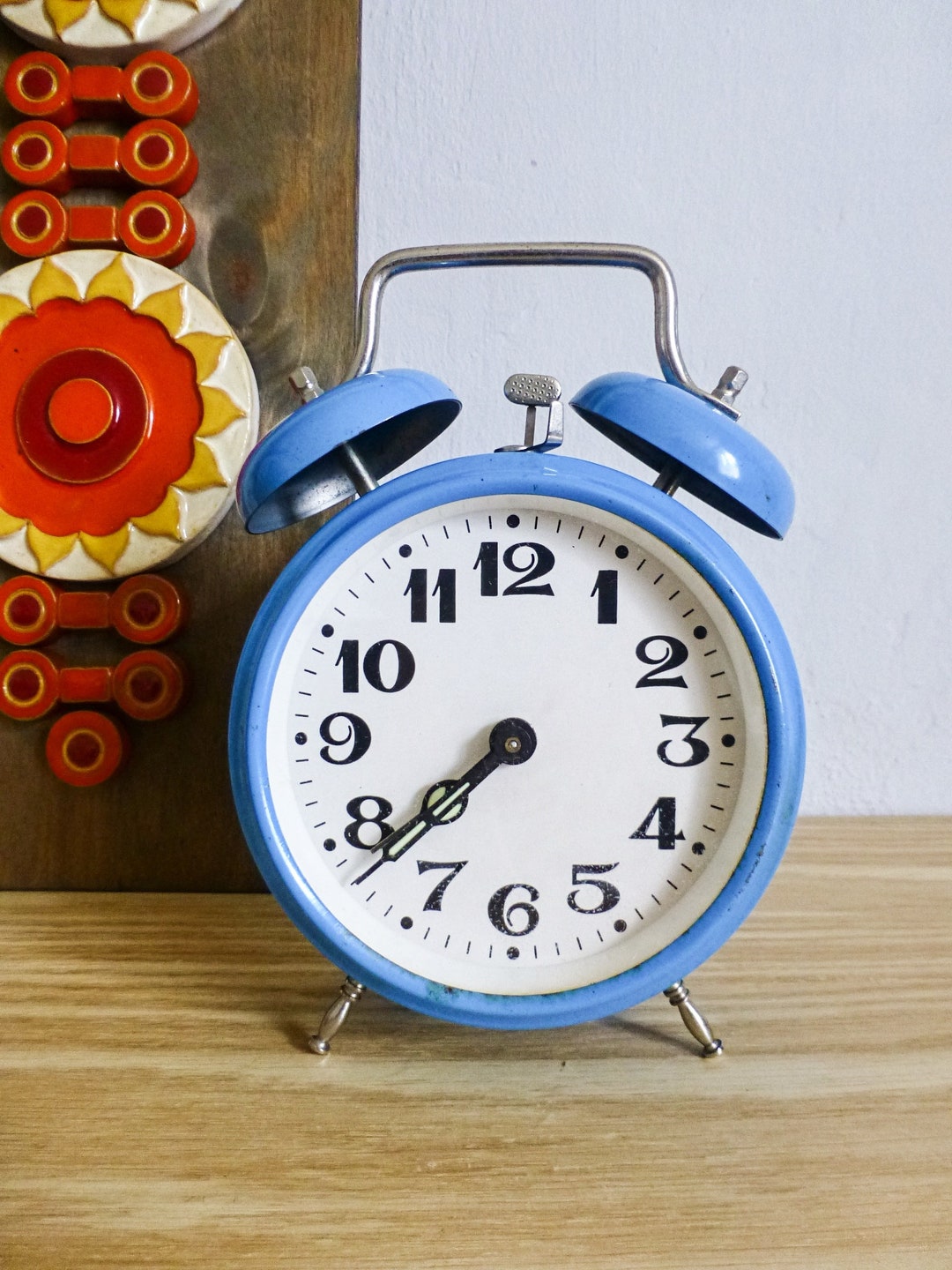 Vintage, Blue Table Clock,alarm Clock W.alarm Bell ,winding Clock, Mid ...