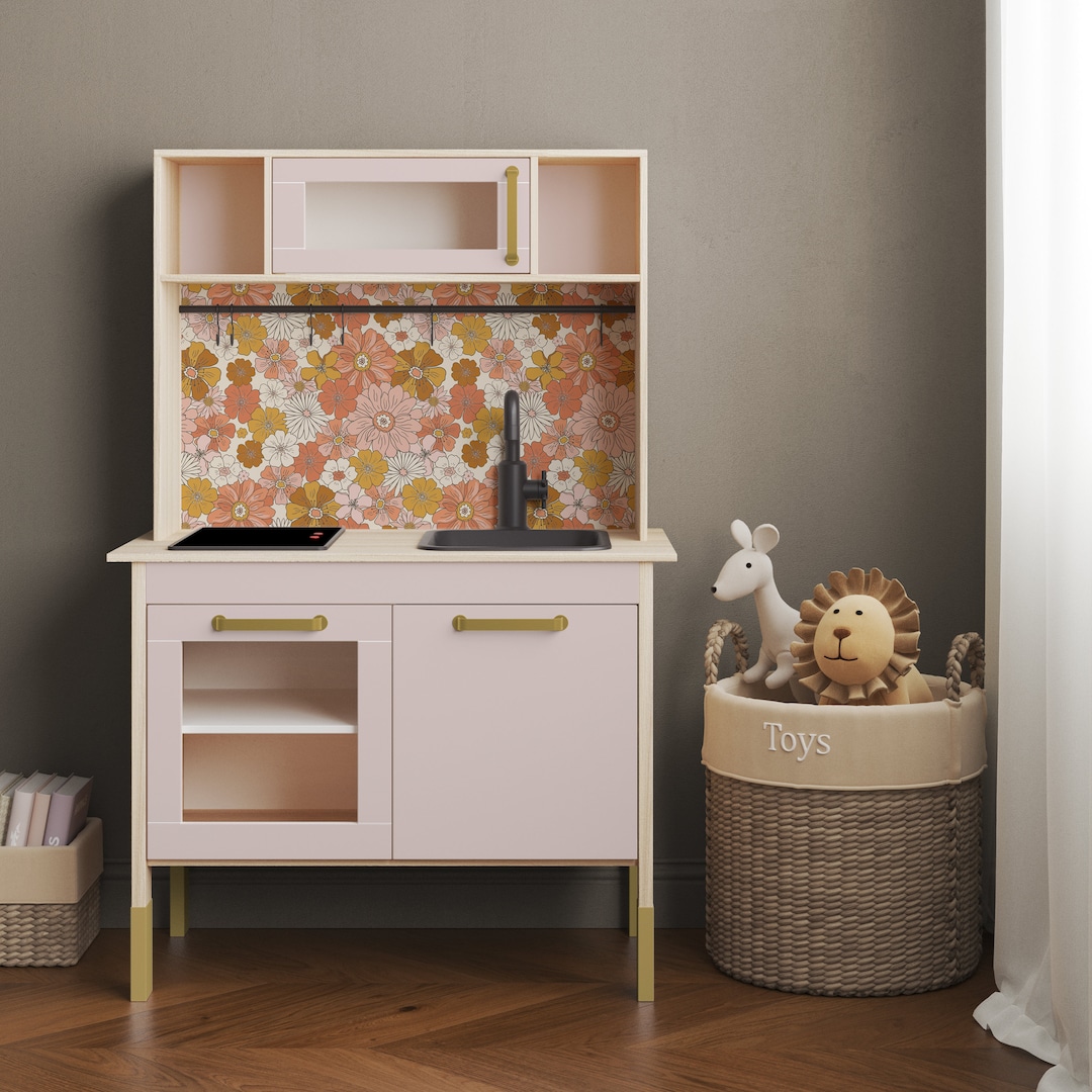 IKEA DUKTIG Play Kitchen in Retro Flowers // Play Kitchen Decal Set ...