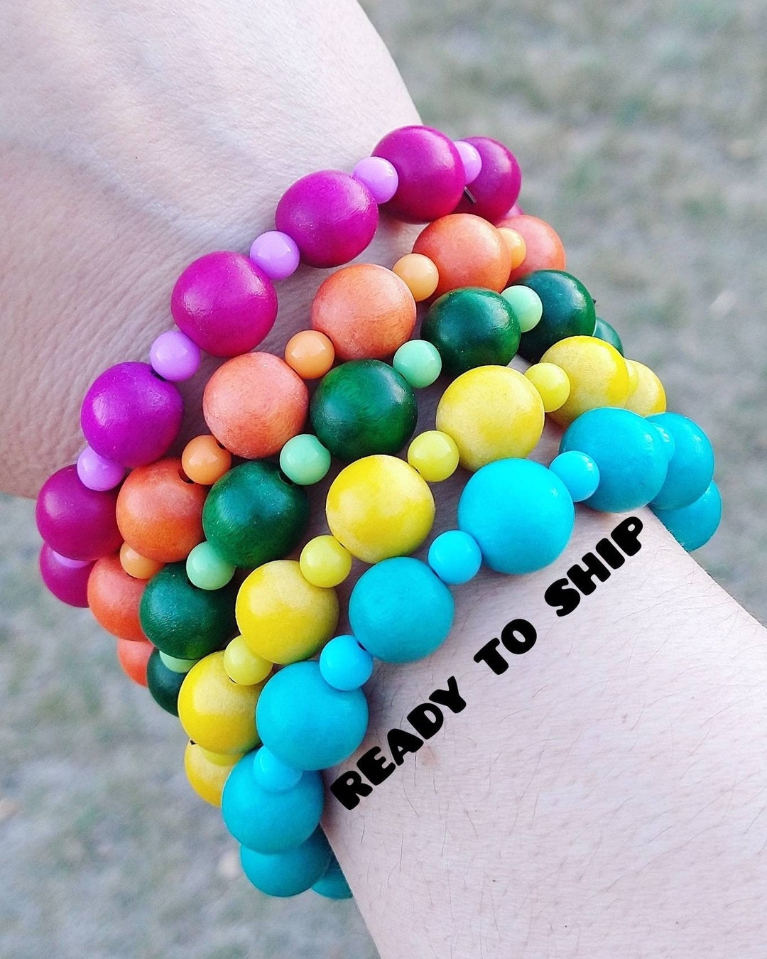 Wood bead stretch bracelets, jewelry for women, gifts under 10, ready ...
