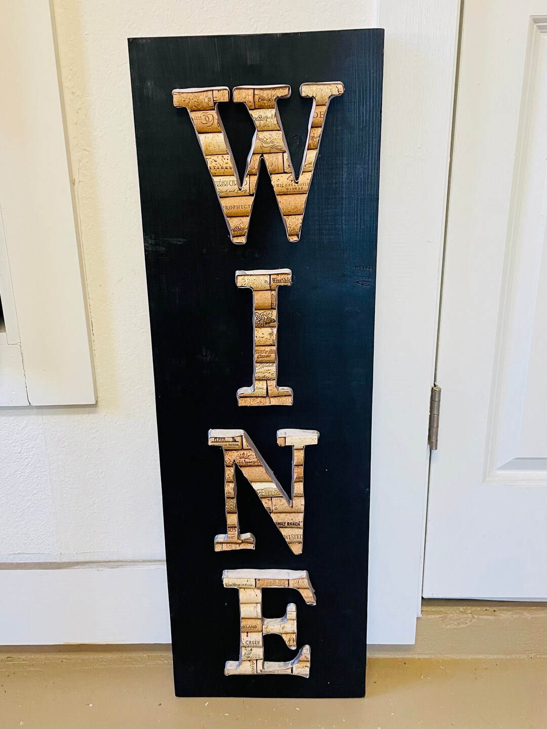 Small WINE Cork Sign With Silver Ribbon and Black Board - Etsy