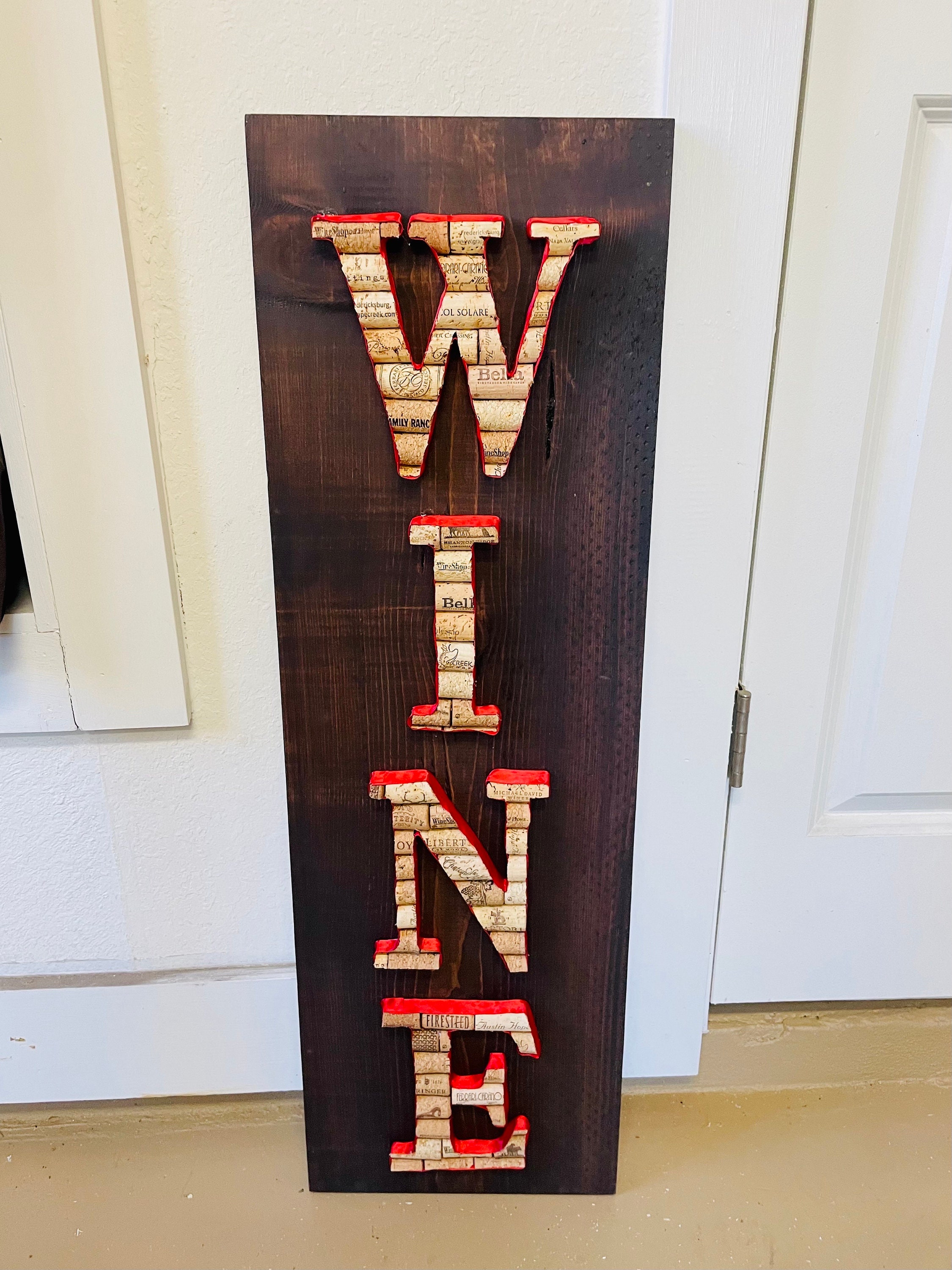 Small WINE Cork Sign With Red Ribbon and Brown Board - Etsy