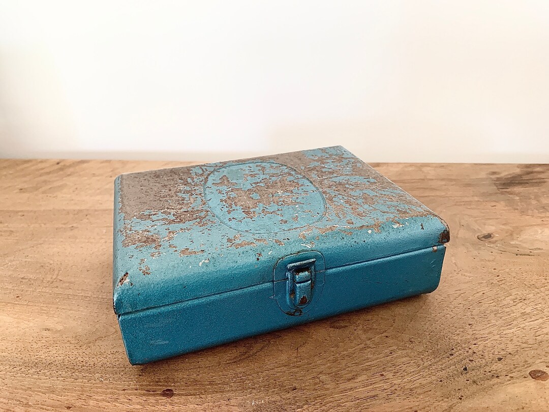 Old Metal Box, Blue Metal Box, Metal Box, Vintage Box, Vintage Blue Box ...