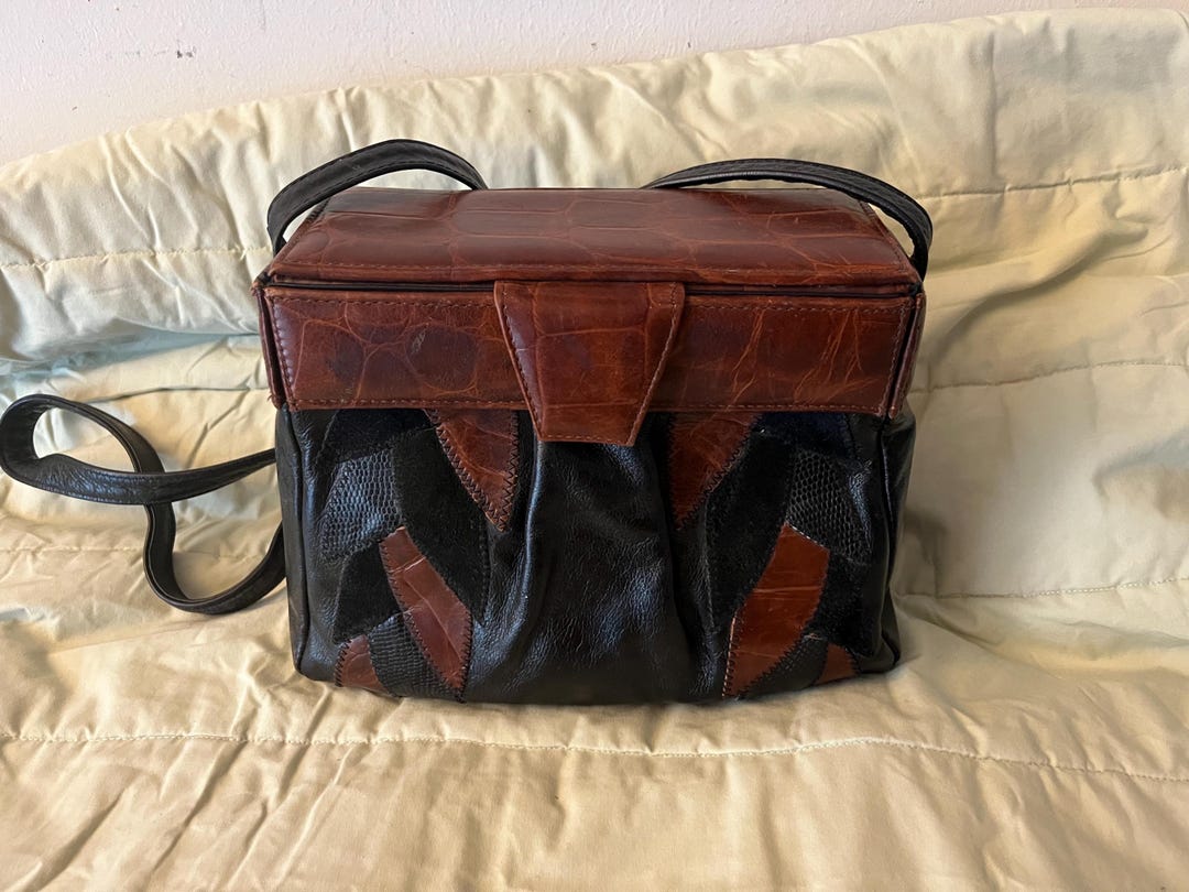 Vintage Black Leather Box Shoulder Bag Cross-body Purse - Etsy