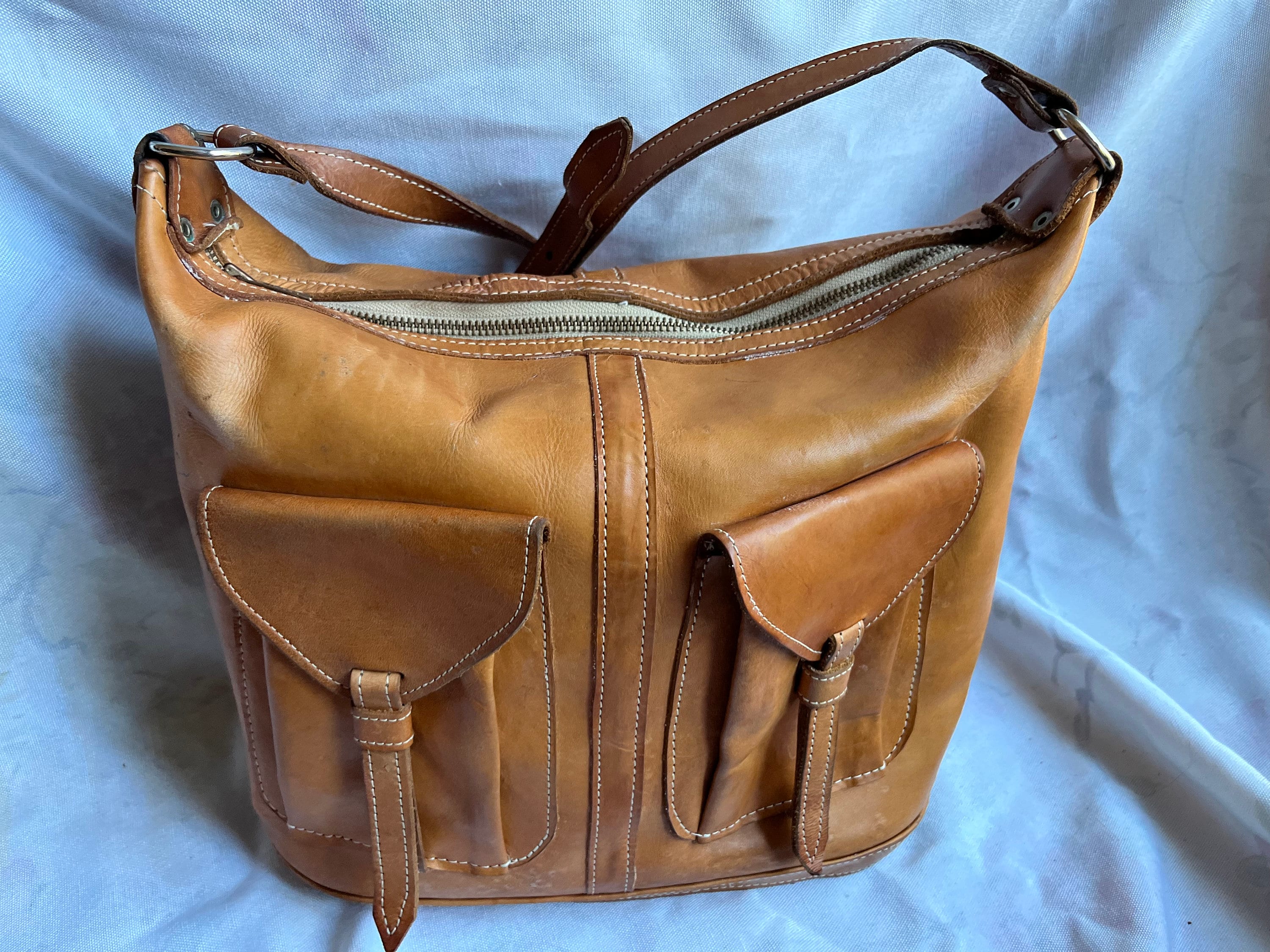 Vintage Handmade Tan Leather Shoulder Bag Crossbody Purse - Etsy