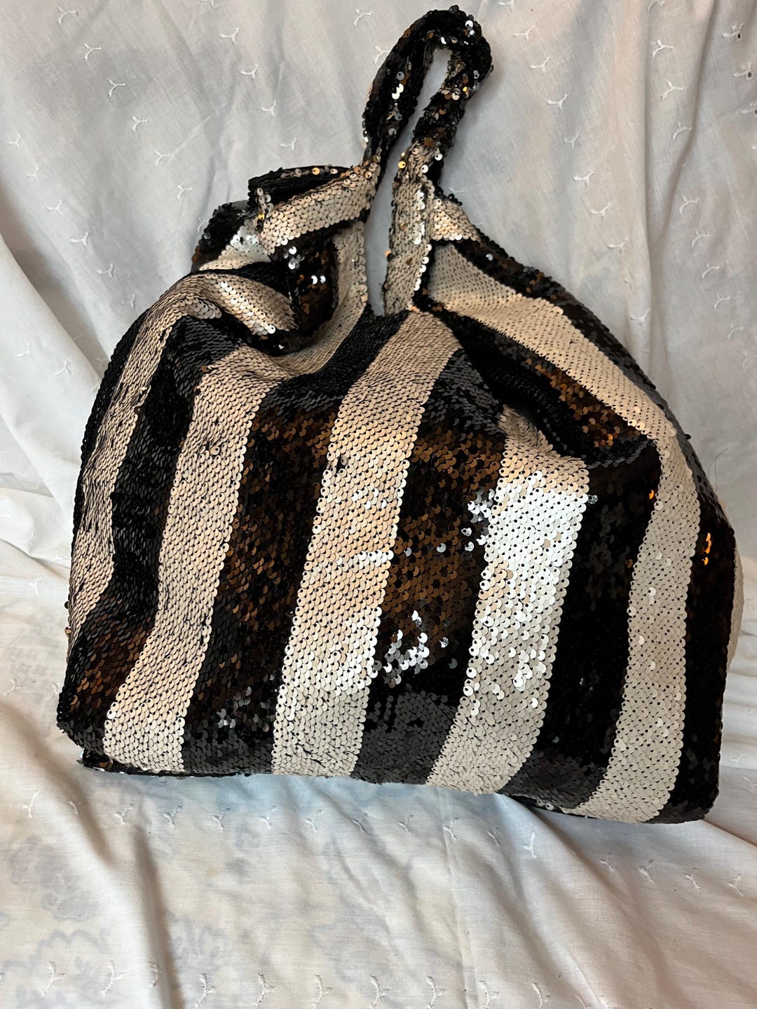 Vintage Asos Black and White Fabric Sequence Handbag Purse - Etsy