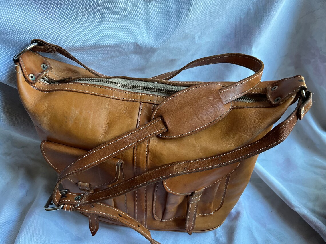Vintage Handmade Tan Leather Shoulder Bag Crossbody Purse - Etsy