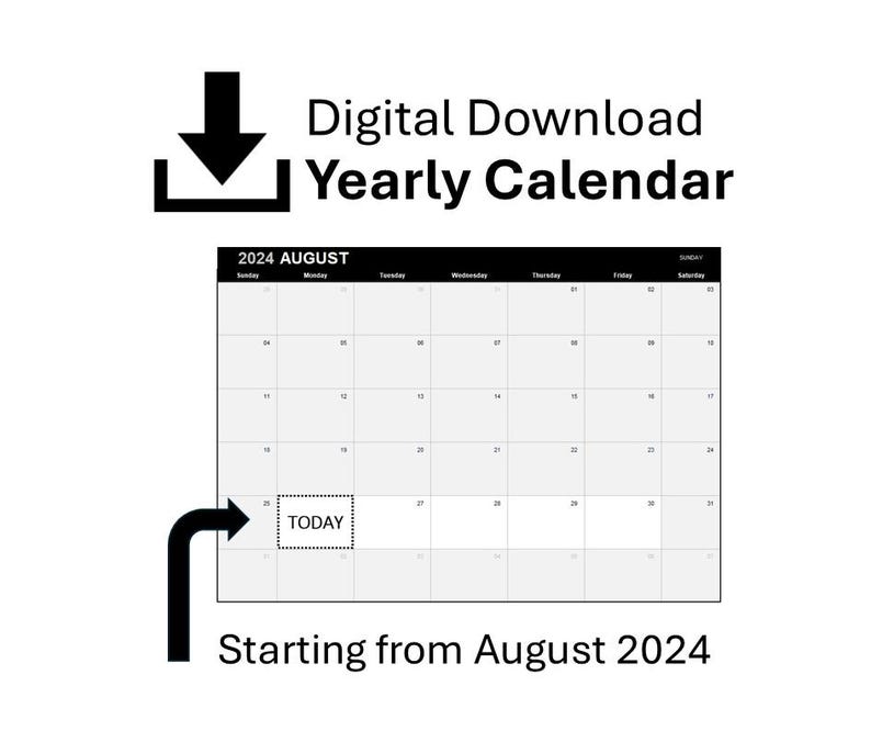Yearly Calendar Digital Download Personalized Tools Asset Manager Day ...
