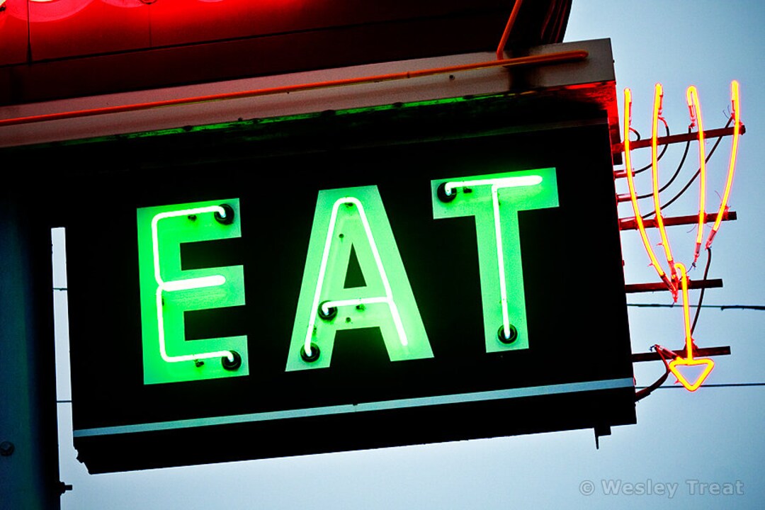 Eat Here - Neon Roadside Diner Sign Photograph - Etsy