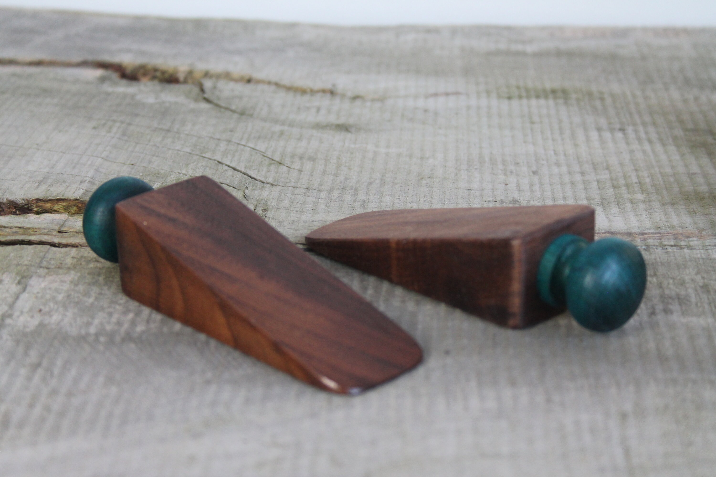 Small Walnut Wedge Shape Door Stop With Blue Handle Door - Etsy Canada