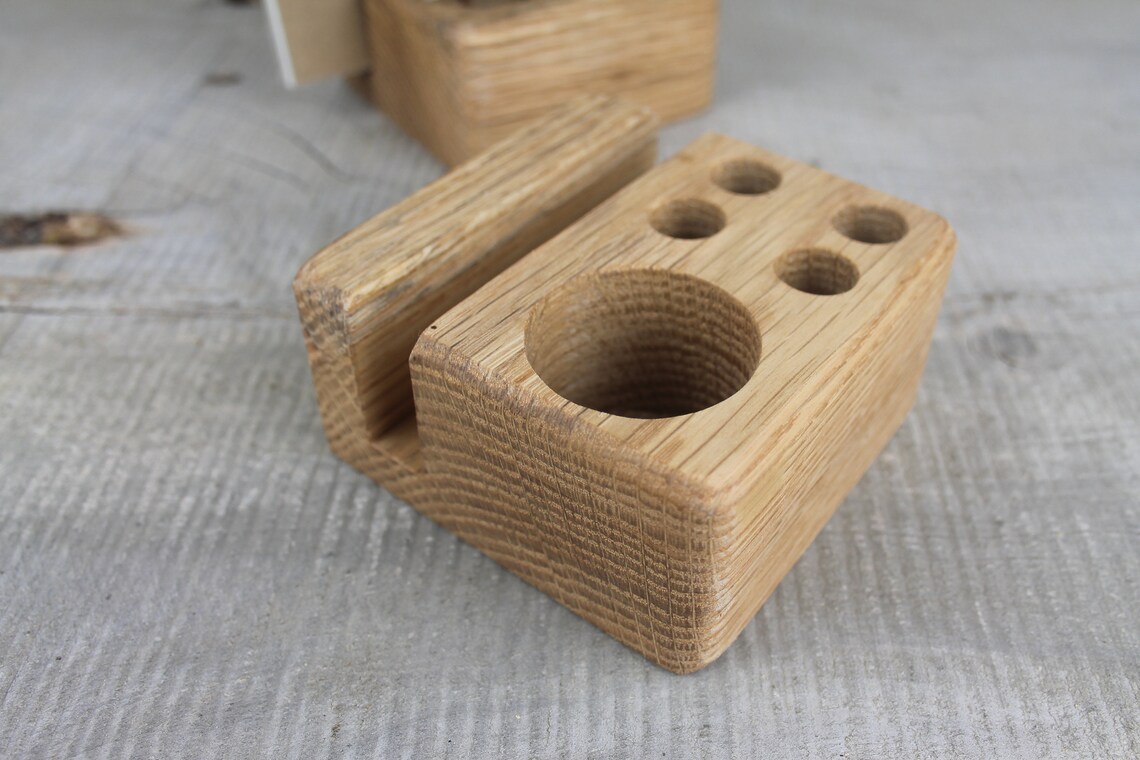 Small Oak Wooden Desk Caddy With Phone or Notebook Slot - Etsy