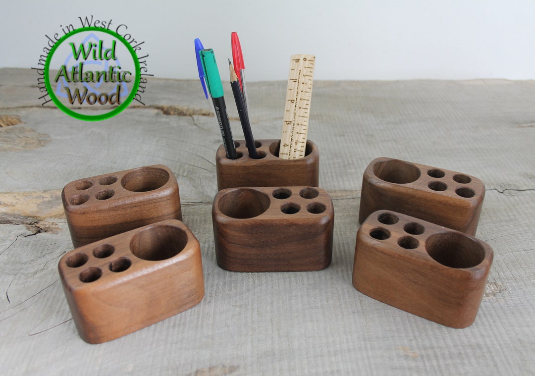 Small Wooden Desk Caddy, Wooden Pencil and Pen Holder, Wood Desk ...