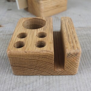 Small Oak Wooden Desk Caddy With Phone or Notebook Slot, Wooden Pencil ...