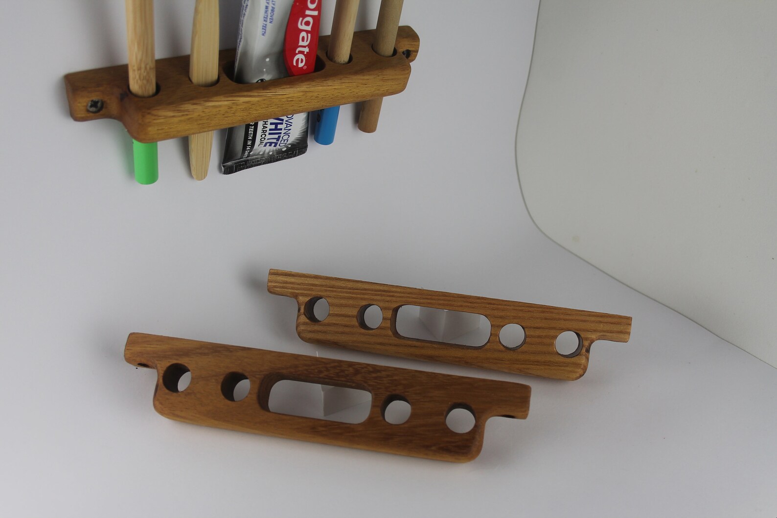 Wooden Toothbrush and Toothpaste Holder Teak and Elm Wall | Etsy