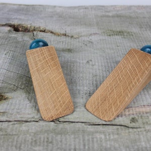 Small Oak Wedge Shape Door Stop With Blue Handle, Door Stopper ...