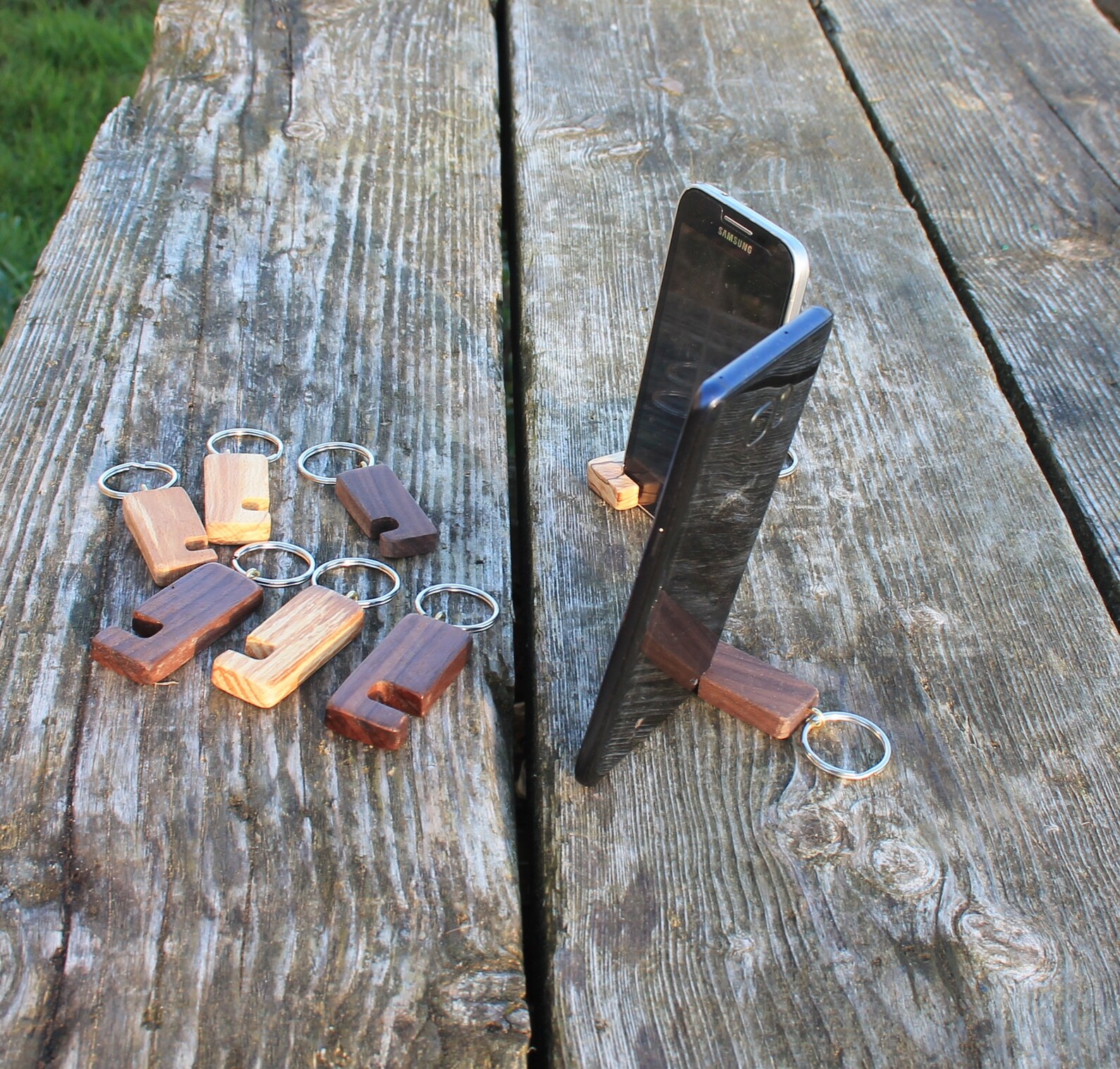 Wooden Keyring Phone Stand and Docking Station, iPhone Stand, Key Chain ...