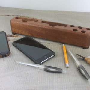 Wood Docking Station for Two Phones and Five Pens or Pencils Handmade ...