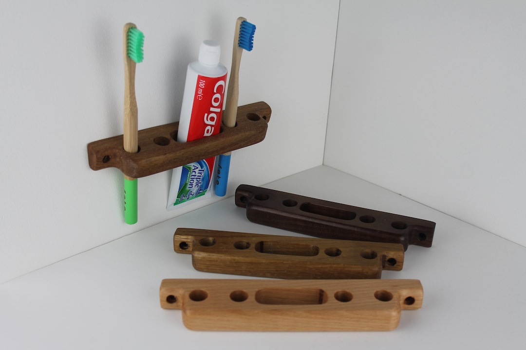 Wooden Toothbrush and Toothpaste Holder, Wall Mounted Toothbrush ...