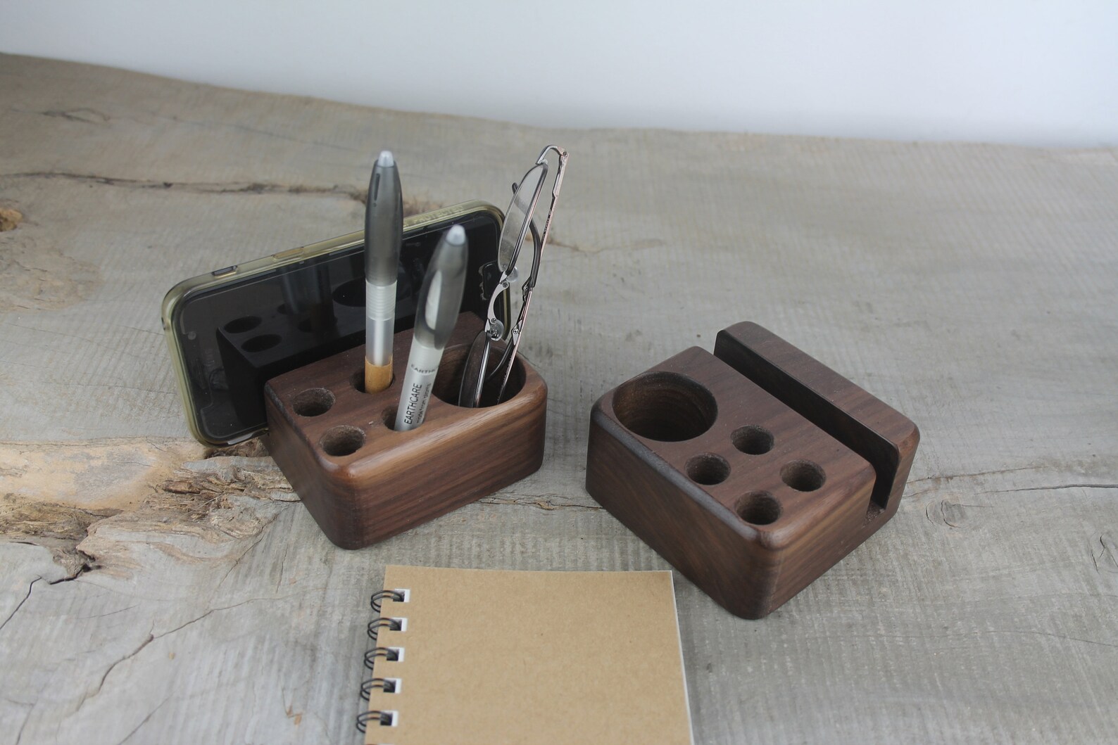 Small Wooden Desk Caddy With Phone or Notebook Slot Wooden - Etsy