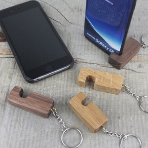 Personalized Wooden Keyring Phone Stand and Docking Station, Chunky Keychain Phone Charging ...