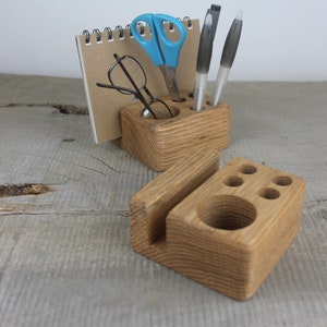 Small Oak Wooden Desk Caddy With Phone or Notebook Slot, Wooden Pencil ...