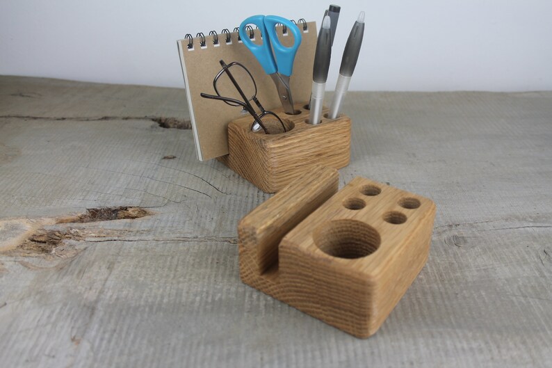 Small Oak Wooden Desk Caddy With Phone or Notebook Slot - Etsy