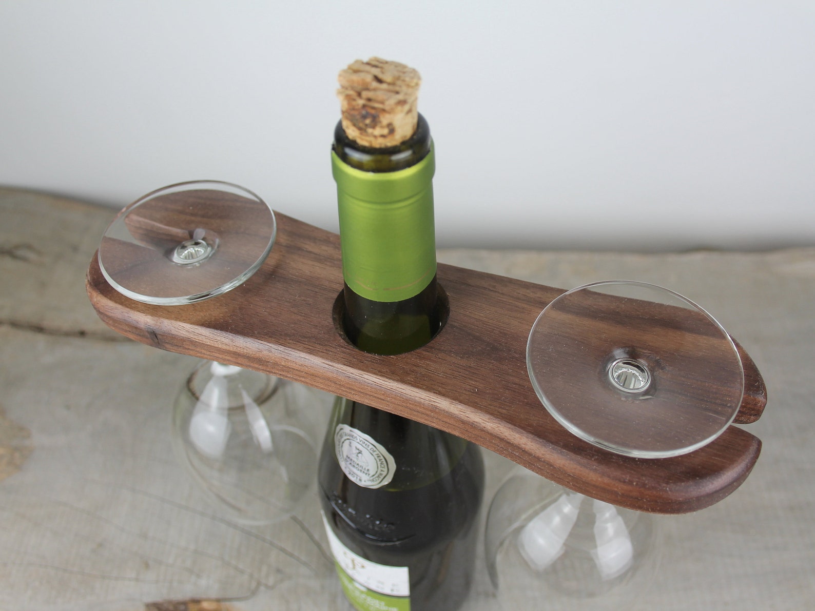 Wooden Wine Bottle and Glass Caddy, Portable Rustic Wine Glass Rack ...