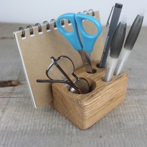 Small Oak Wooden Desk Caddy With Phone or Notebook Slot, Wooden Pencil ...
