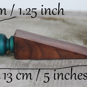 Small Walnut Wedge Shape Door Stop With Blue Handle, Door Stopper ...