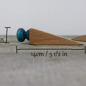 Small Oak Wedge Shape Door Stop With Blue Handle, Door Stopper ...