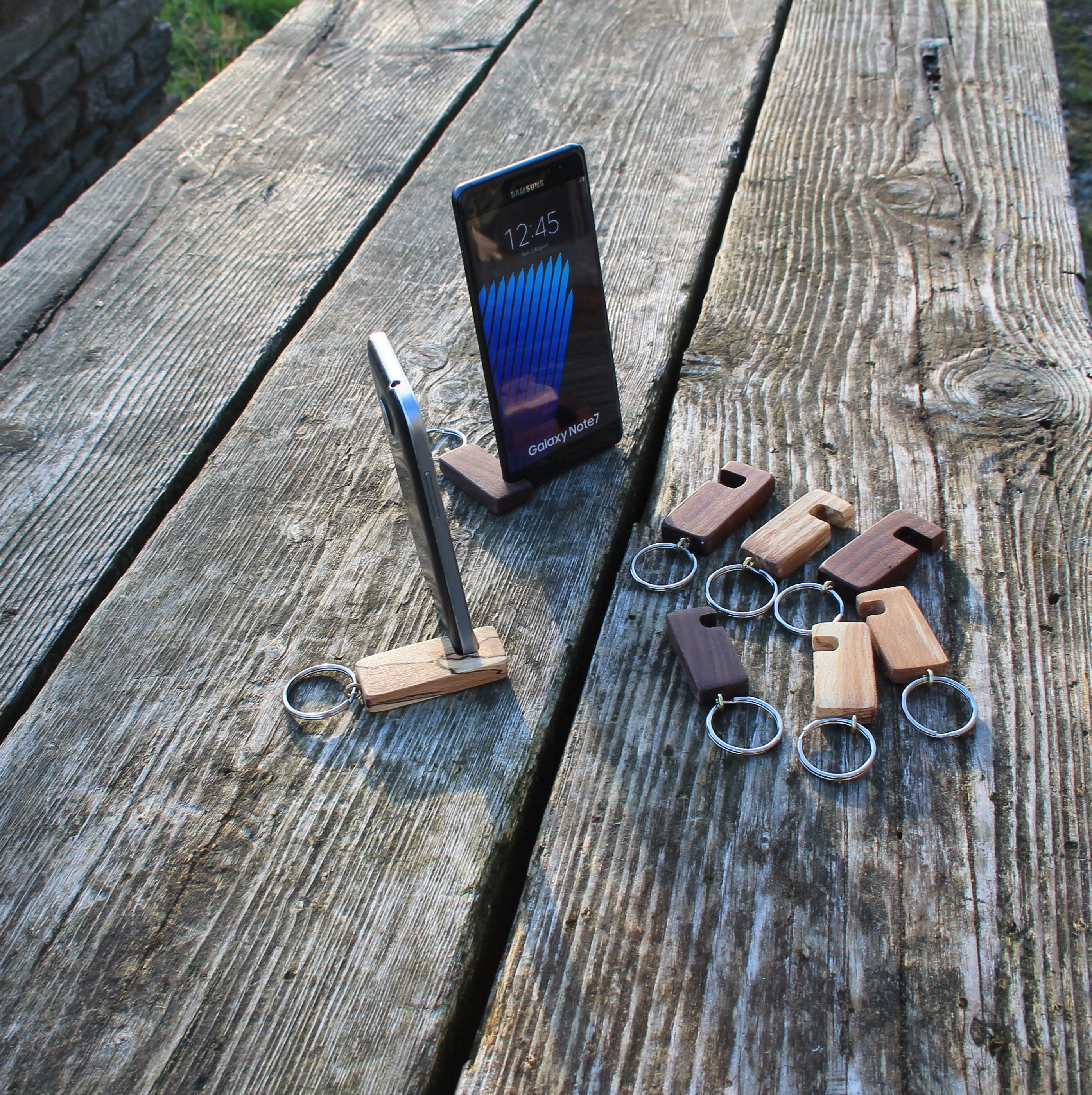 Wooden Keyring Phone Stand and Docking Station, iPhone Stand, Key Chain ...