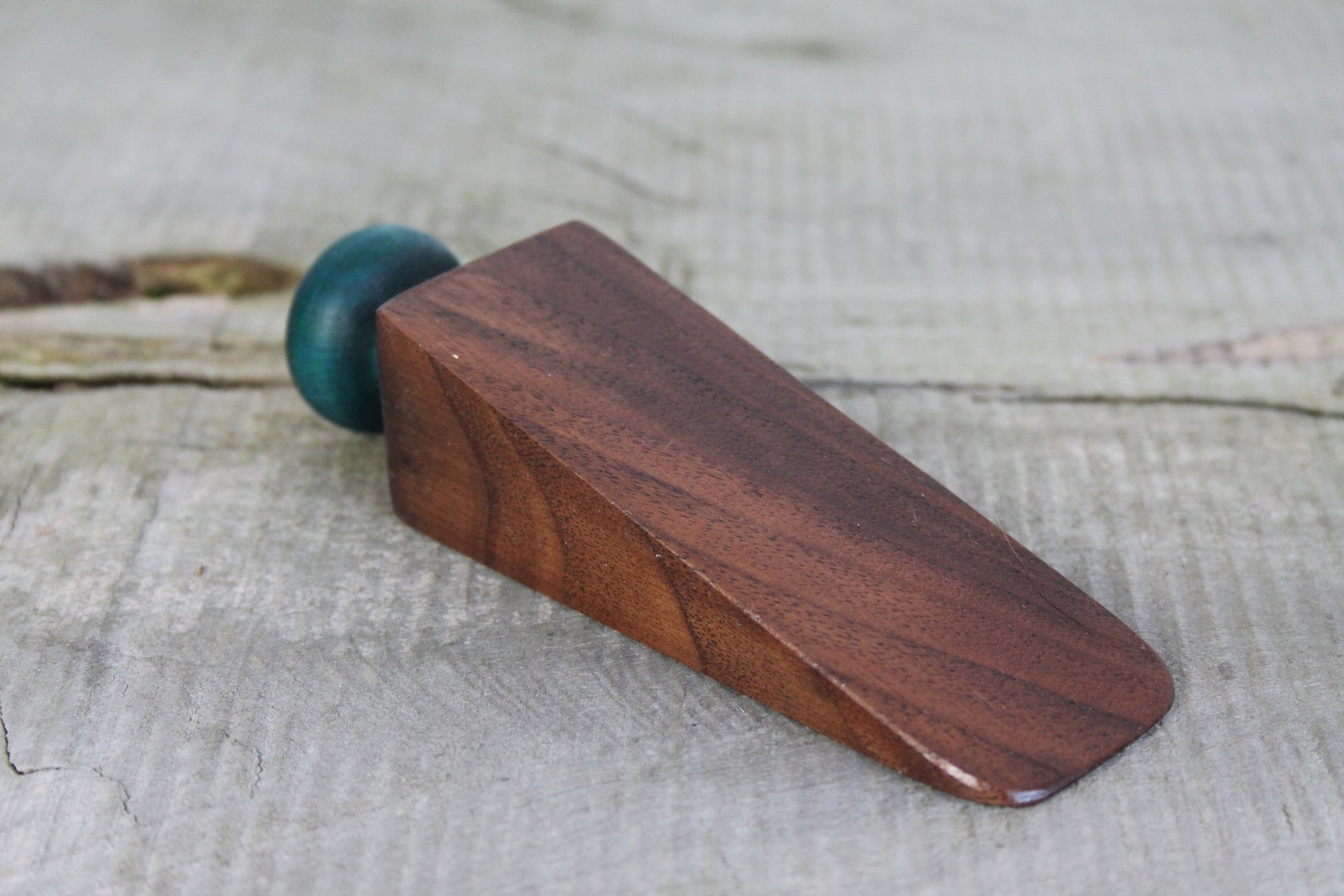 Small Walnut Wedge Shape Door Stop With Blue Handle Door - Etsy Canada