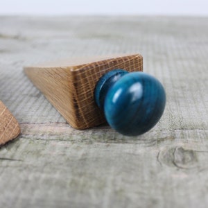 Small Oak Wedge Shape Door Stop With Blue Handle, Door Stopper ...