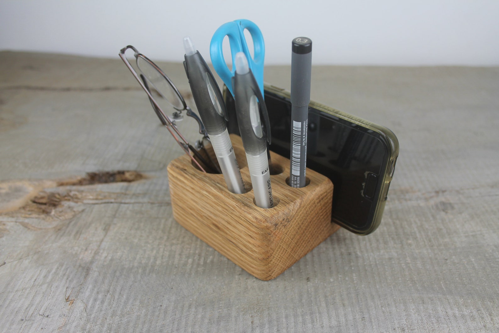 Small Oak Wooden Desk Caddy With Phone or Notebook Slot - Etsy