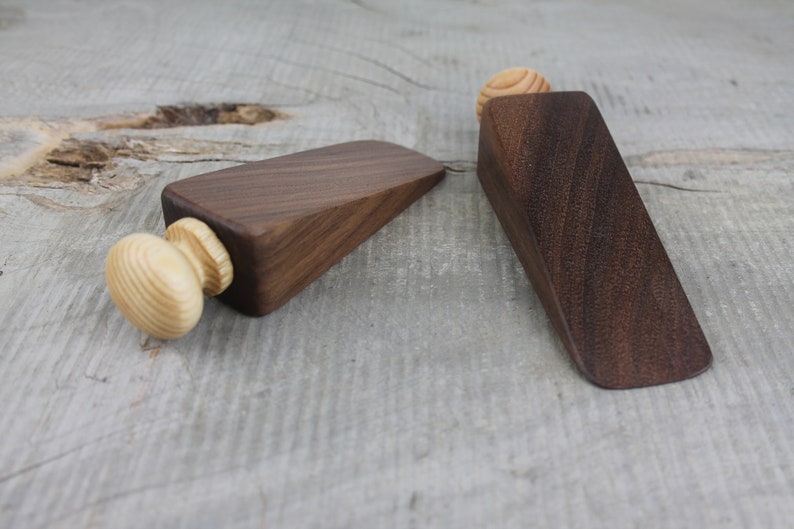 Small Walnut Wedge Shape Door Stop With Pine Handle Door - Etsy