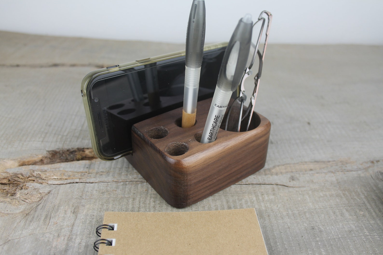 Small Wooden Desk Caddy With Phone or Notebook Slot Wooden - Etsy