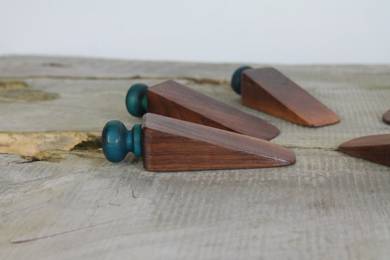 Small Walnut Wedge Shape Door Stop With Blue Handle Door - Etsy UK