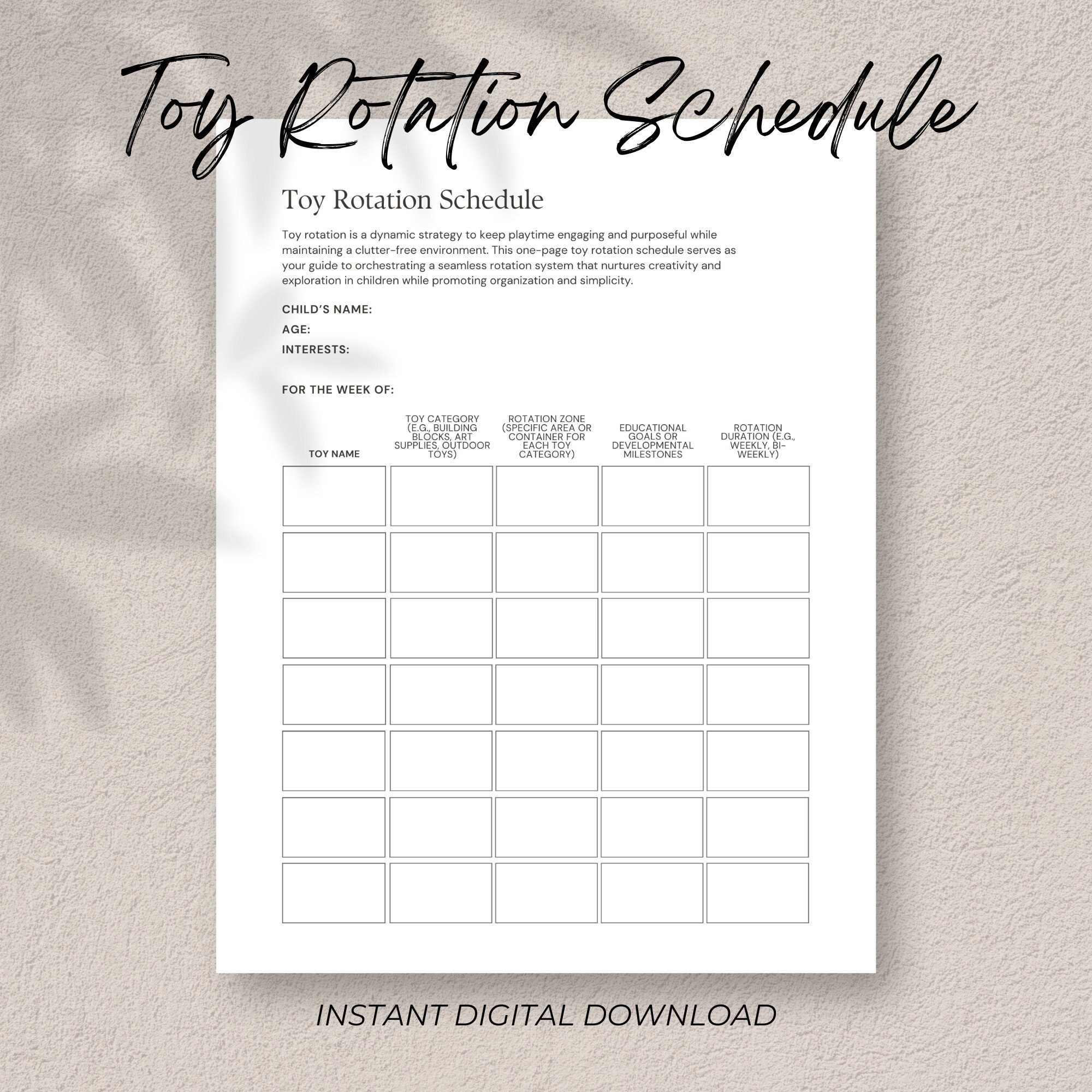 Organize Playtime: Toy Rotation Schedule Template - Instant Download ...