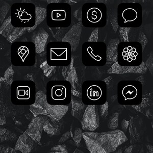 Black iPhone Ios 14 App Icons, Dark Theme App Icons for iPhone Ios 14 ...
