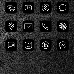 Black iPhone Ios 14 App Icons, Dark Theme App Icons for iPhone Ios 14 ...
