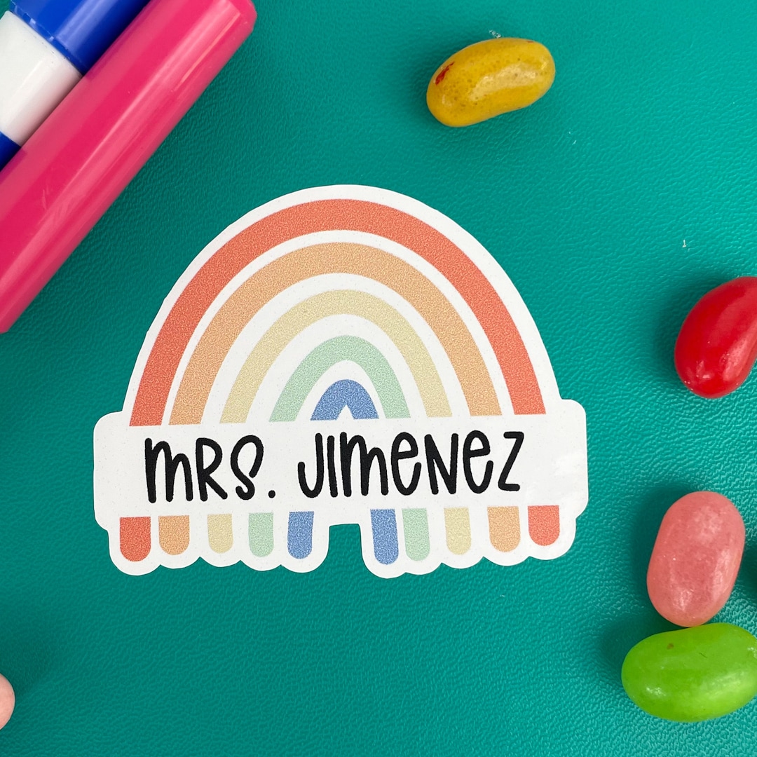 Teacher Name Stickers, Rainbow Name Tag, Personalized Teacher Sticker ...