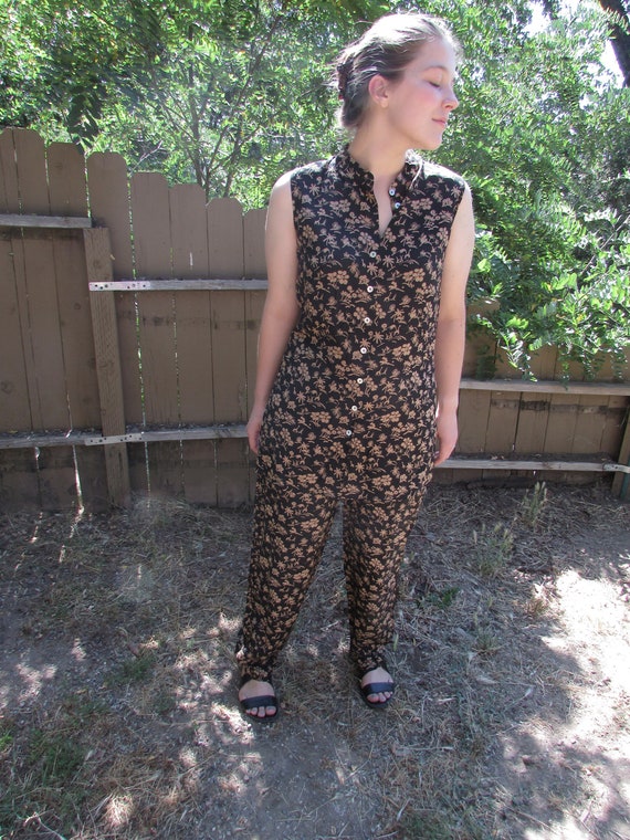 Silk Asian Pant Suit, Black Print - Gem