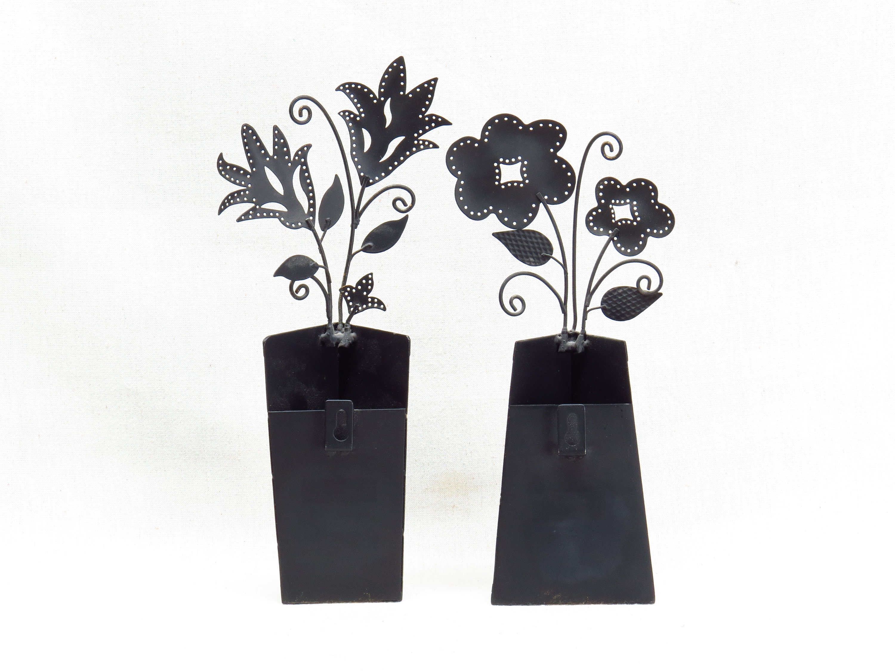 Set of Two Flower Design Painted Metal Wall Pockets - Etsy