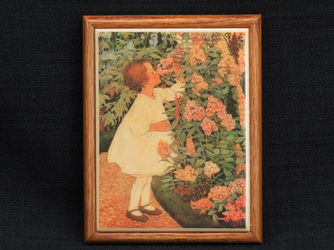 Vintage Kimberly Graphic Art Tile Top Felt Lined Oak Trinket Jewelry ...