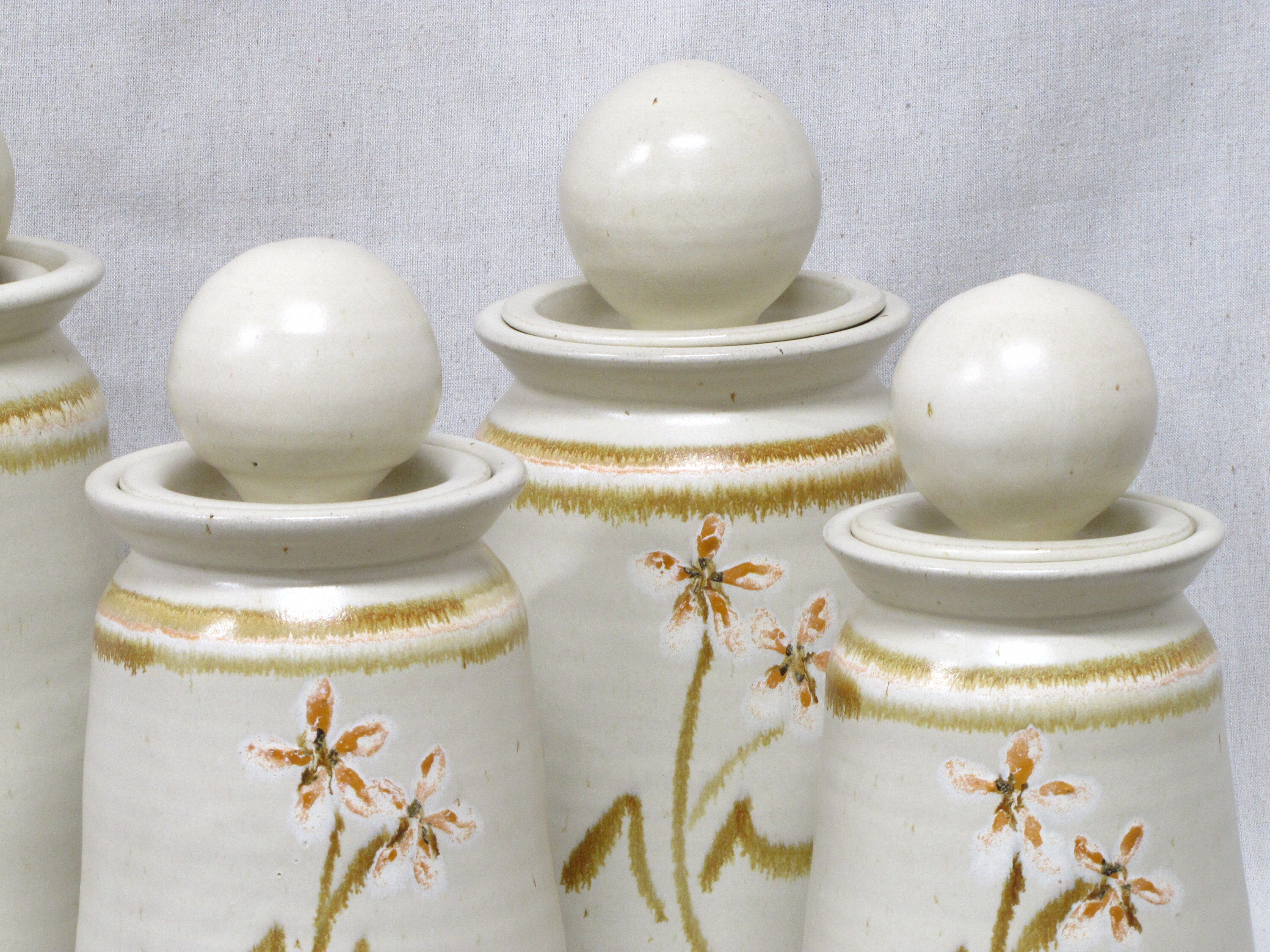 Artisan Studio Stoneware Pottery Floral Design Four Piece - Etsy