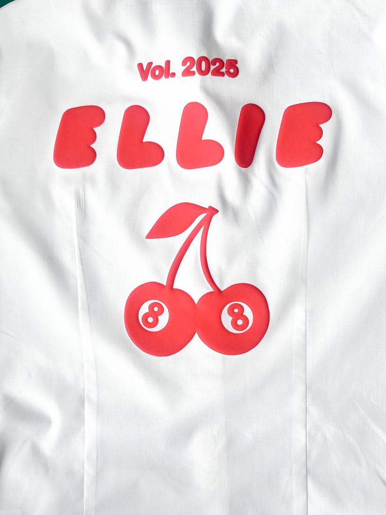 SCHOOL LEAVERS SHIRT 2025, Cherry Eight Ball Puff Print | Keepsake ...